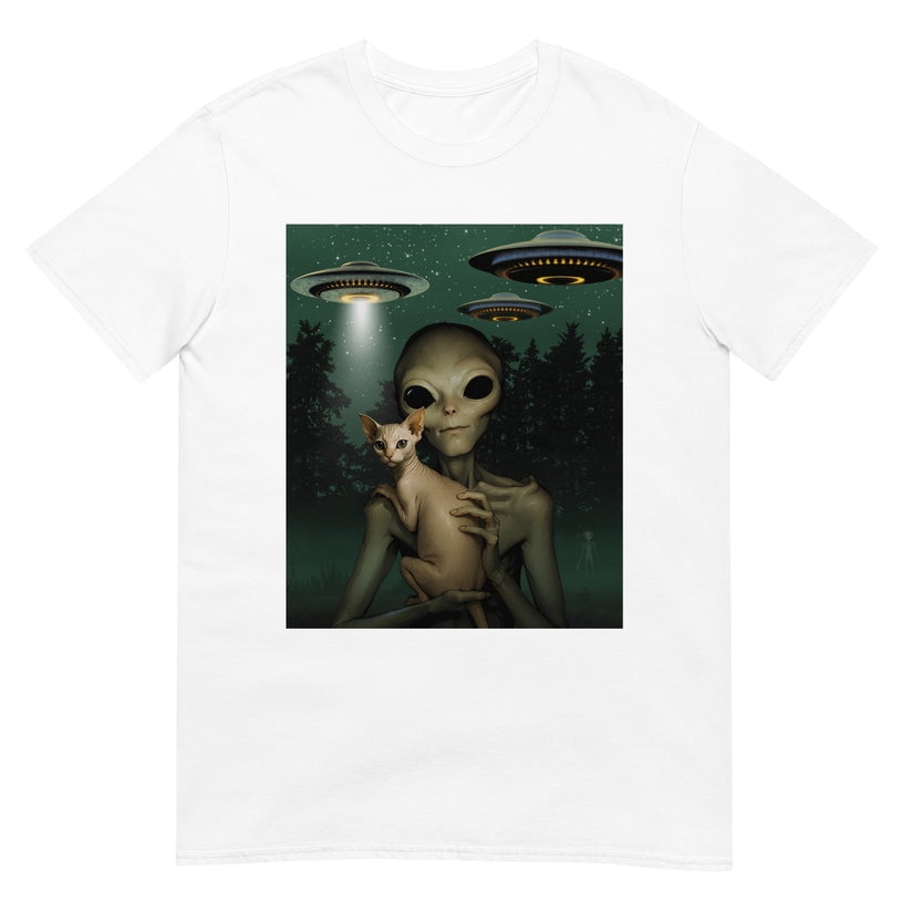 Alien & Sphynx Cat Weird UFO T-Shirt -– Quirky and Fun Design Featuring ...