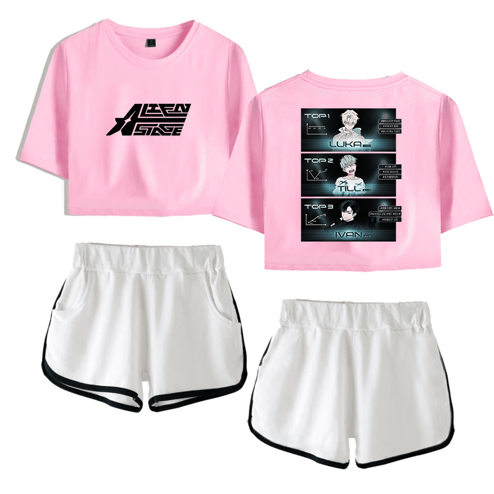 Alien Stage ALNST Merch Crop Top T-Shirt Shorts Suit Harajuku Short ...