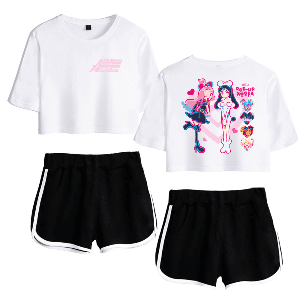Alien Stage Merch Crop Top T-Shirt Shorts Suit ALNST Pink Heart Logo ...