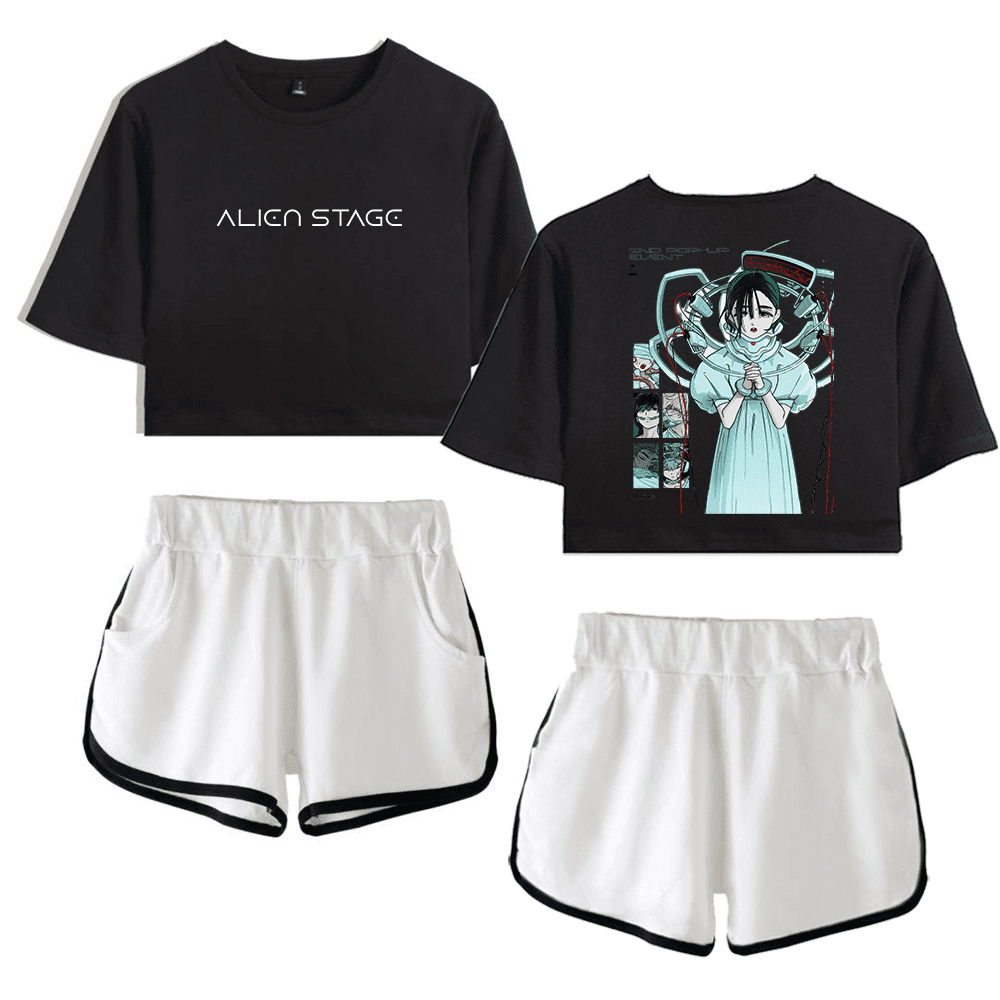 Alien Stage Merch Crop Top T-Shirt Shorts Suit ALNST Pop Up Short ...