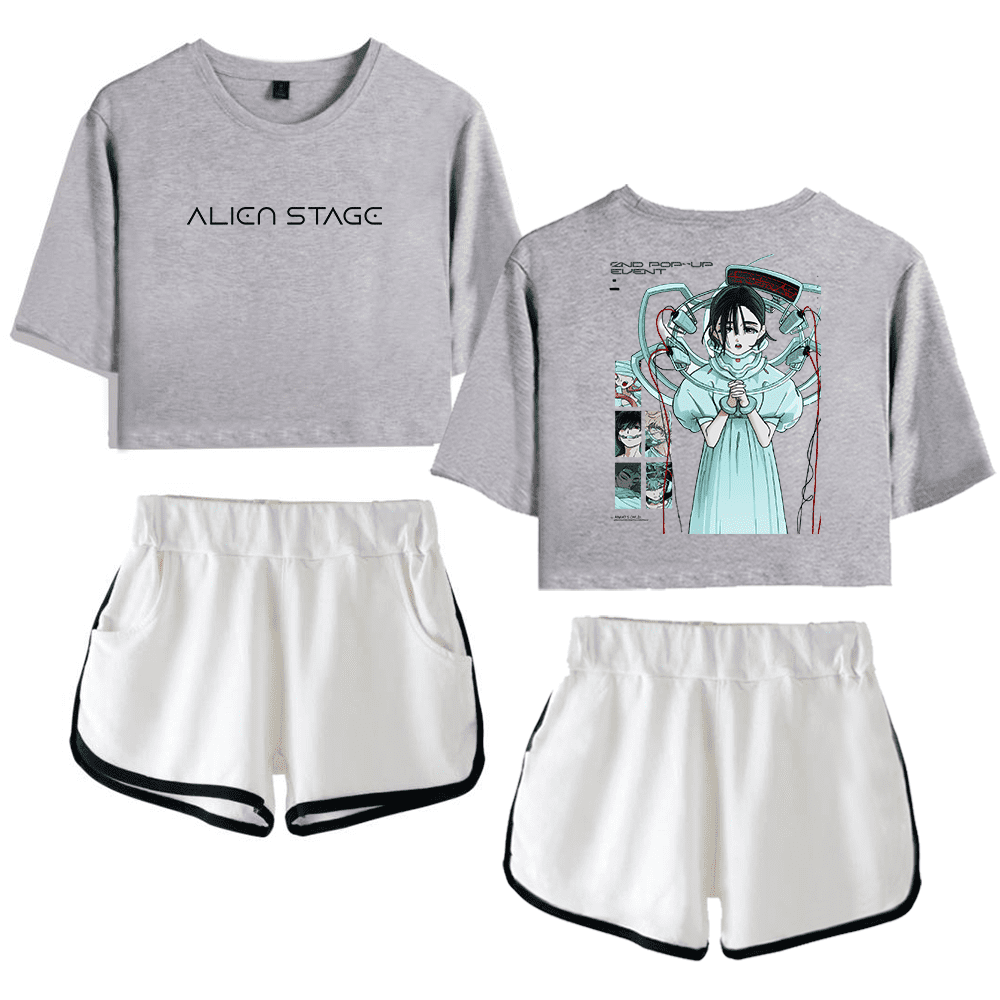 Alien Stage Merch Crop Top T-Shirt Shorts Suit ALNST Pop Up Short ...