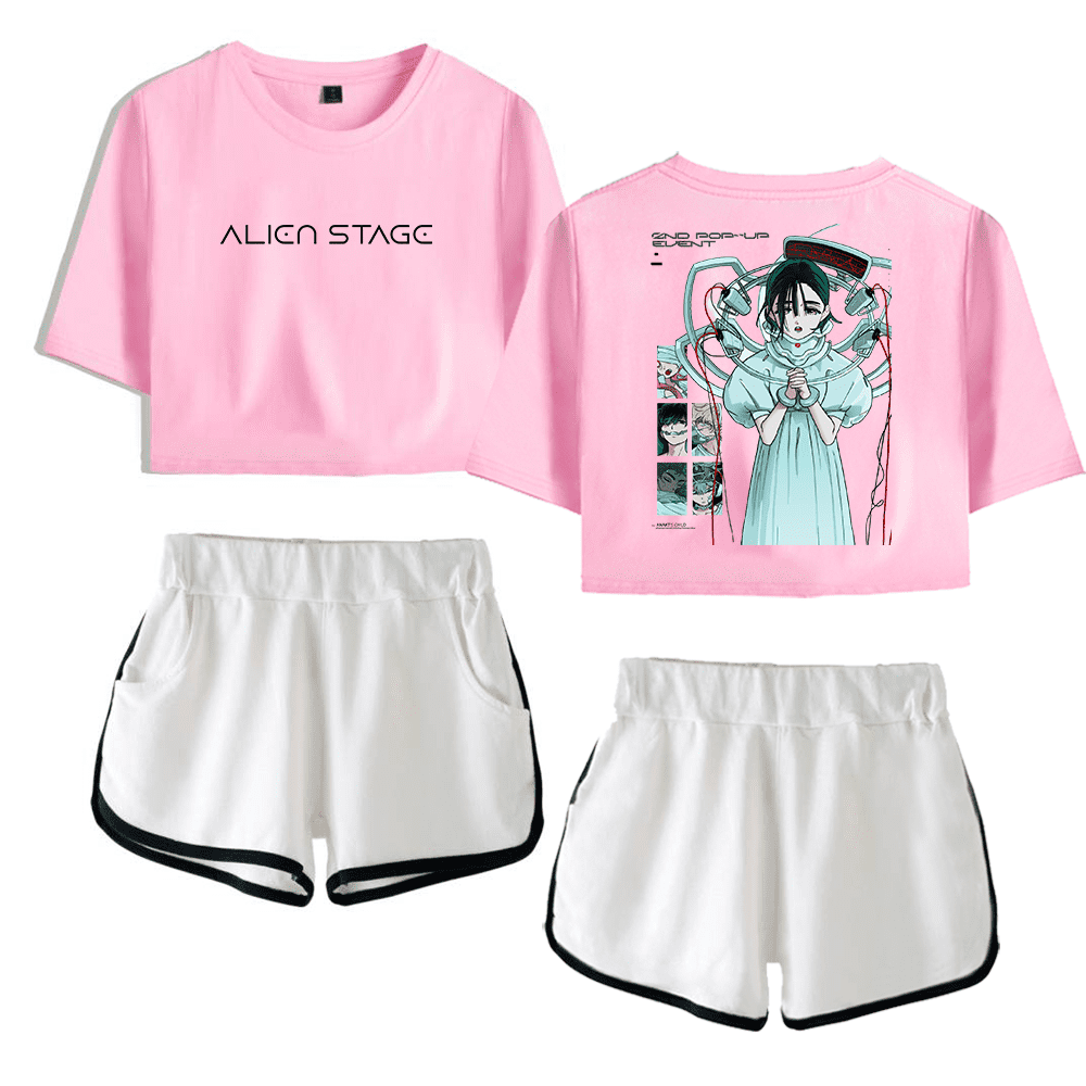 Alien Stage Merch Crop Top T-Shirt Shorts Suit ALNST Pop Up Short ...