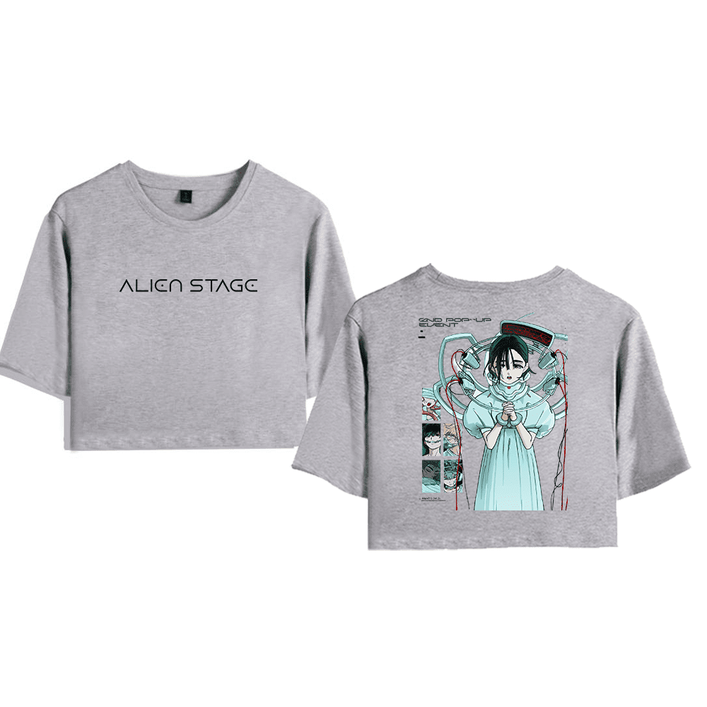 Alien Stage Merch Crop Top T-Shirt Suit Pop Up Short Sleeve Girls Summer Tops Pink Heart Logo ...