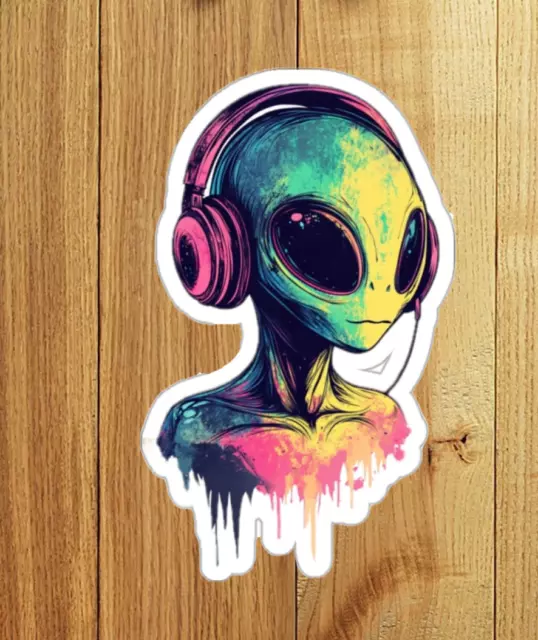 Alien Stickers Psychedelic Ufo Martian Listening To Music Wearing ...