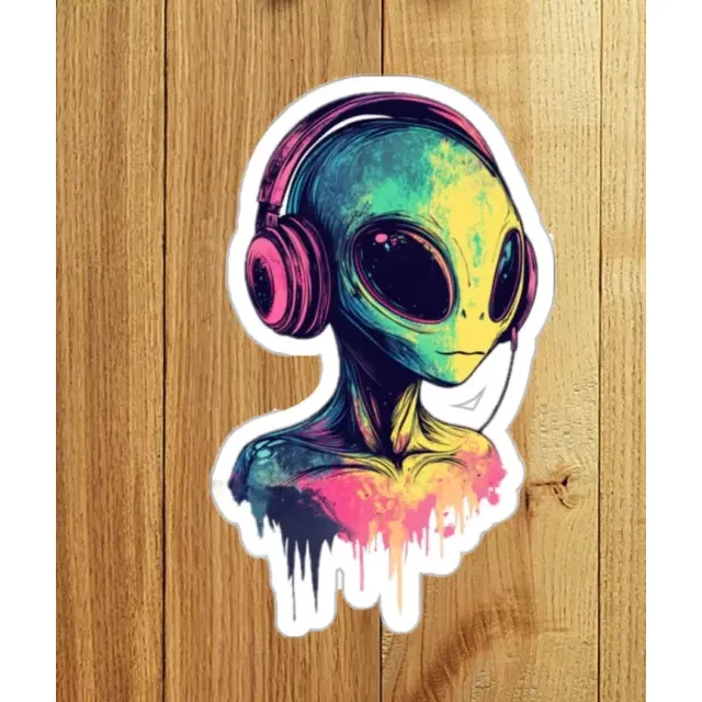 Alien Stickers Psychedelic Ufo Martian Listening To Music Wearing ...
