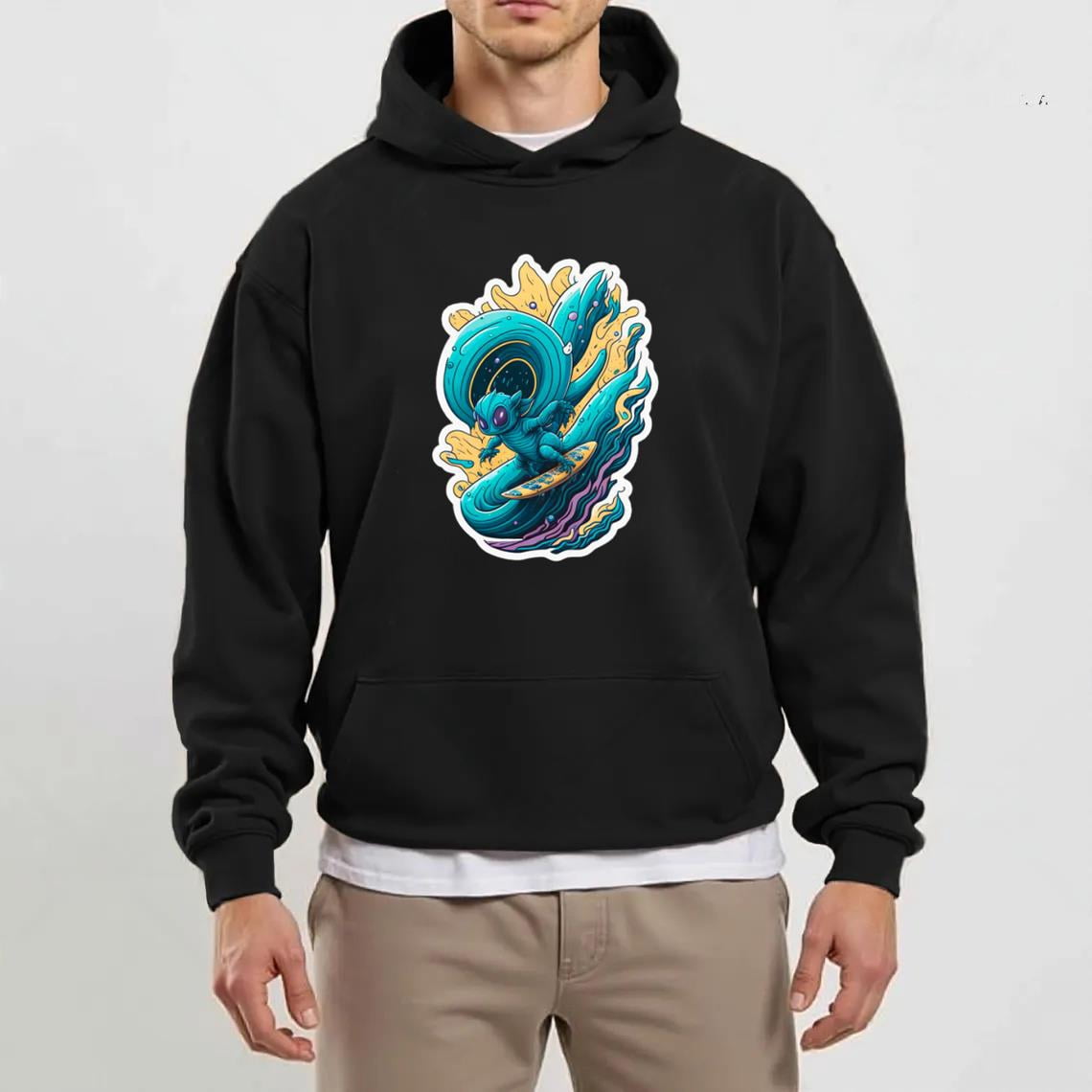 Alien Surfer T-Shirt Funny Outer Space Creature Riding Earth Waves, for ...