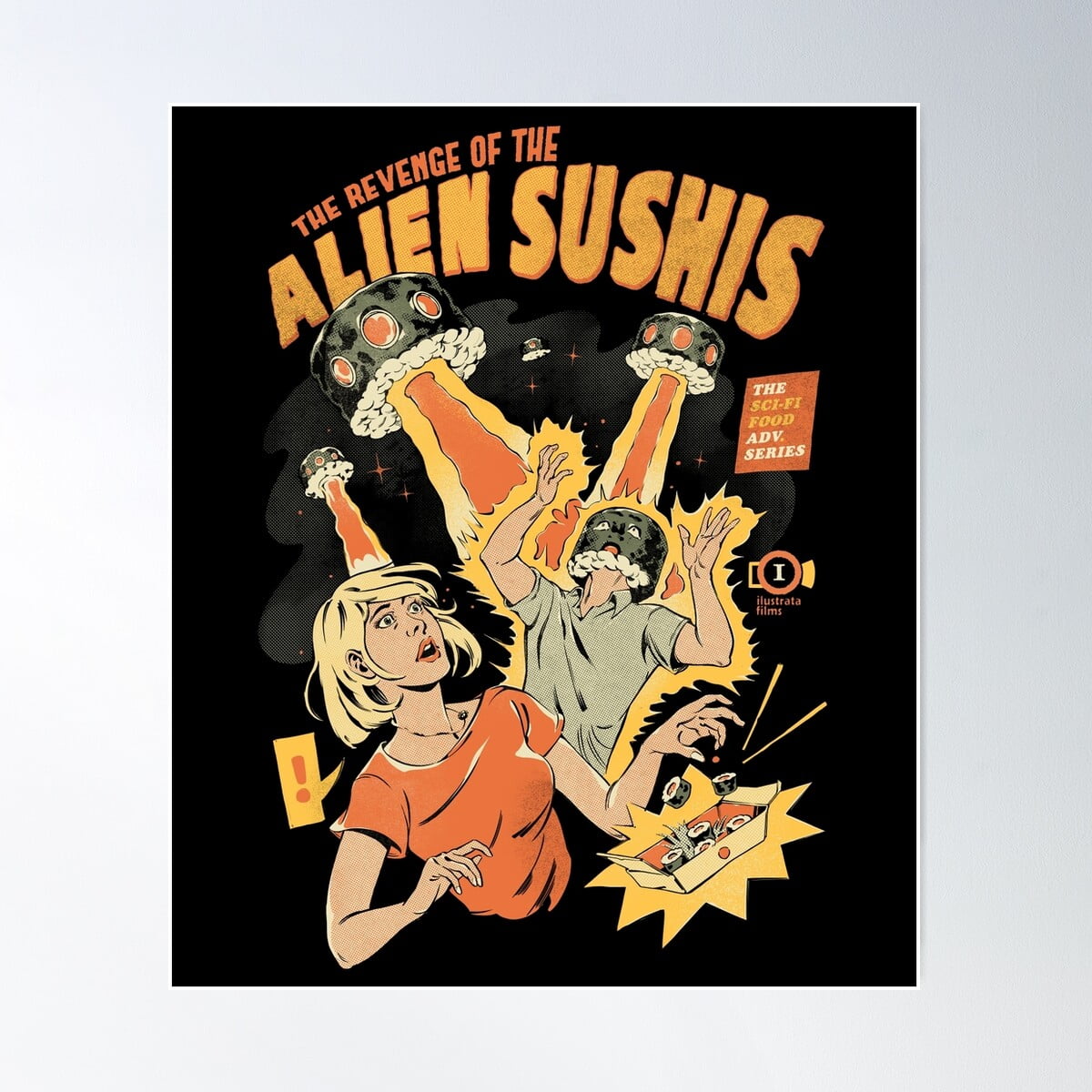 Alien Sushis - Black Version Poster Wall Art, Modern Wall Decor For ...