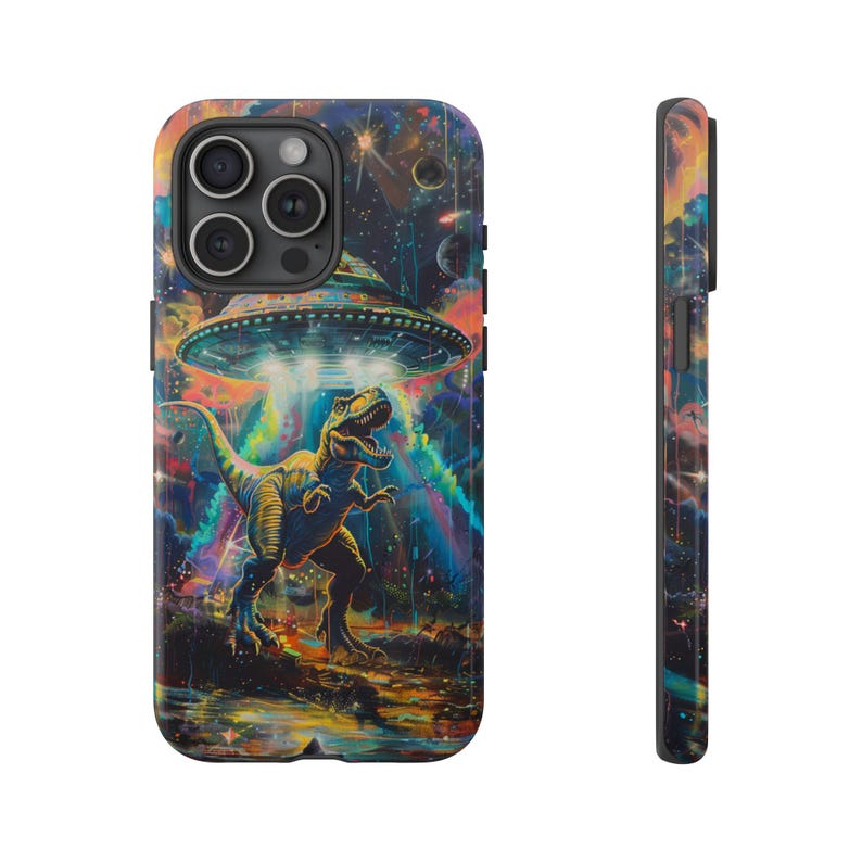 Alien T-Rex UFO Abduction Artwork Phone Case Sci-Fi Scene for iPhone 17 ...