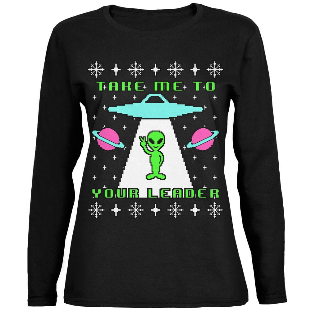 Alien Take Me to Your Leader Ugly Christmas Sweater Ladies' Jersey Long ...