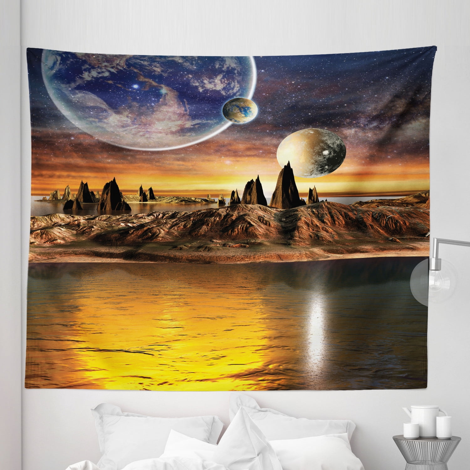Alien Tapestry, Alien Planet Earth Moon and Mountain Surreal Sci Fi ...