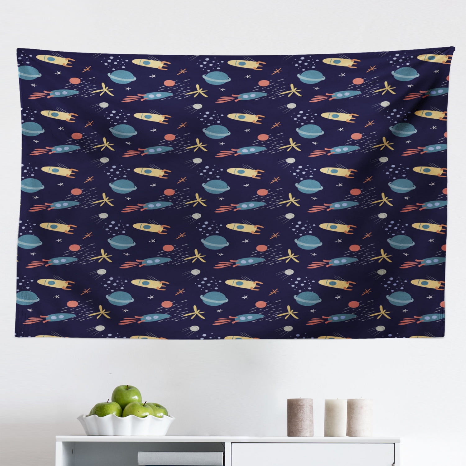 Alien Tapestry, Childish Cartoon Style Funny Monster with 3 Eyes ...