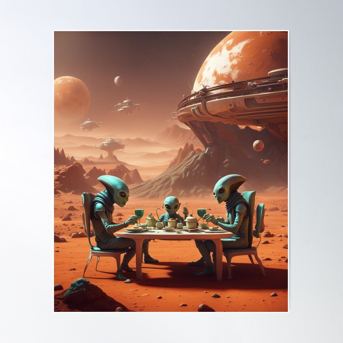 Alien Tea Party On Mars Poster Wall Art, Modern Wall Decor For Living ...