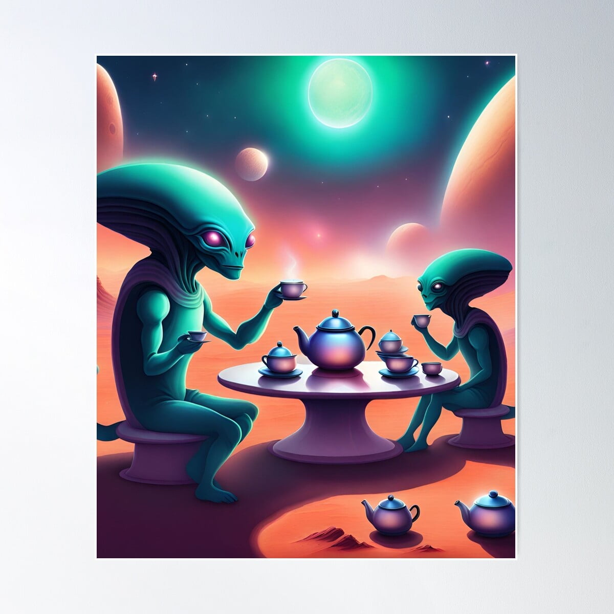 Alien Tea Party Poster Wall Art, Modern Wall Decor For Living Room ...