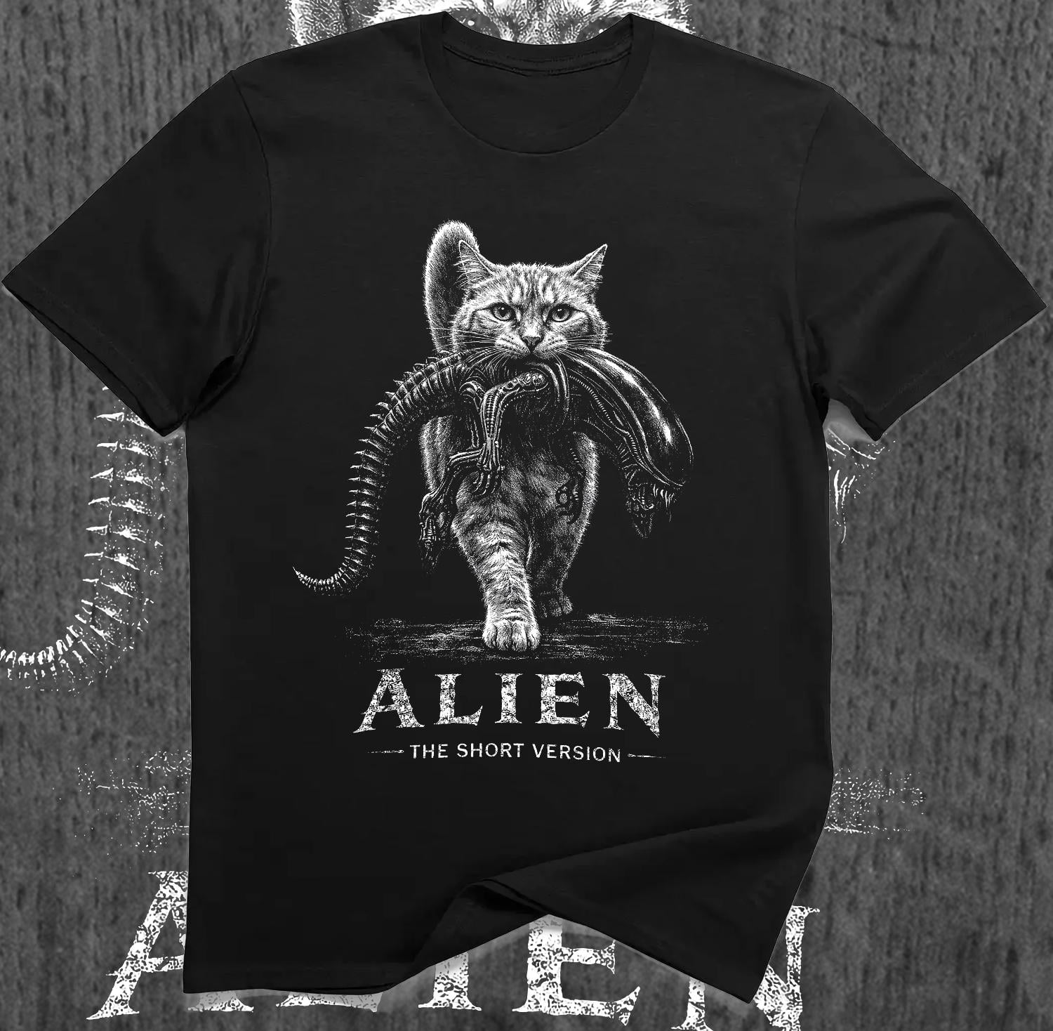 Alien The Short Version Cat Shirt – Sci-Fi Horror Parody Graphic Tee ...
