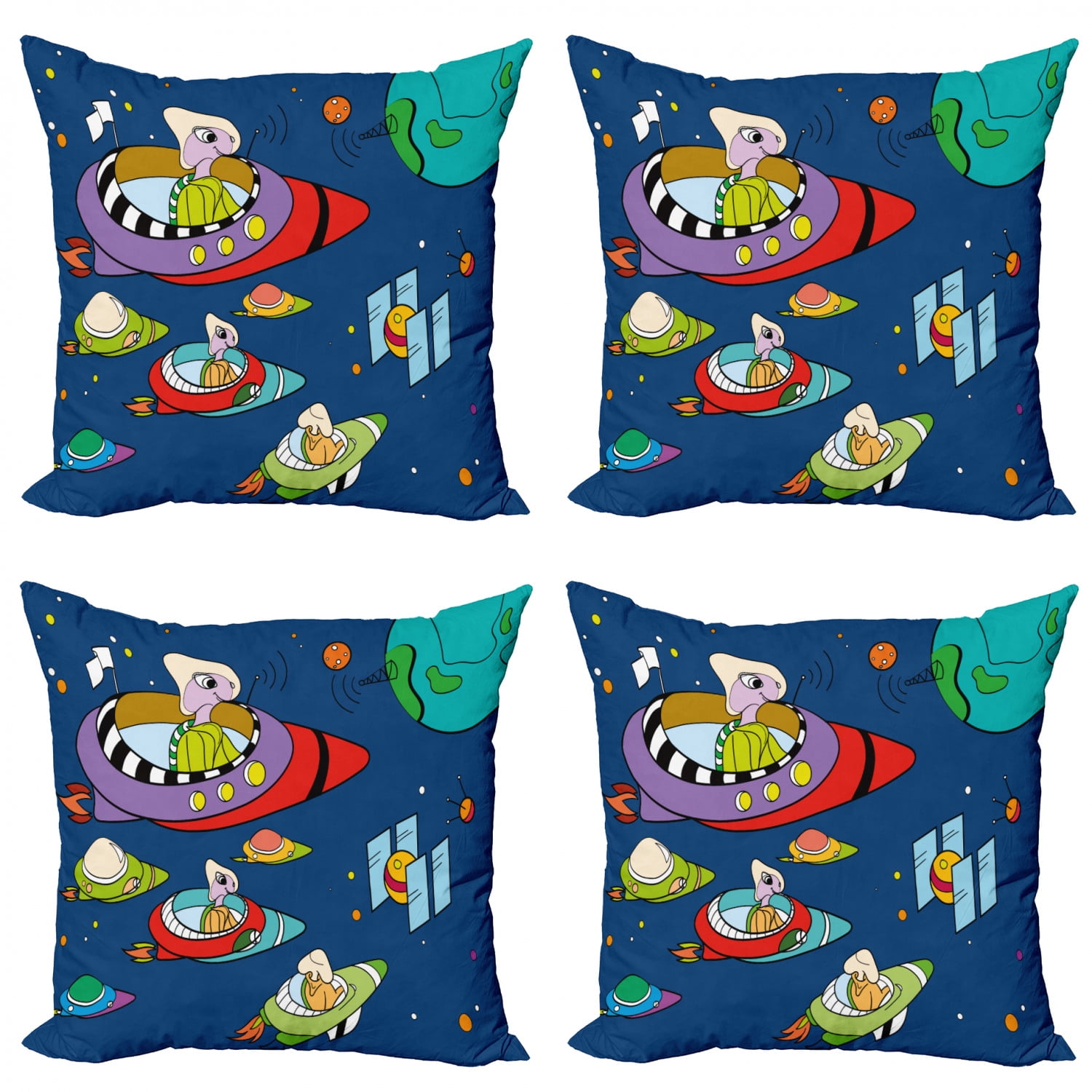 Alien Throw Pillow Cushion Case Pack of 4, Cartoon Style Illustration ...