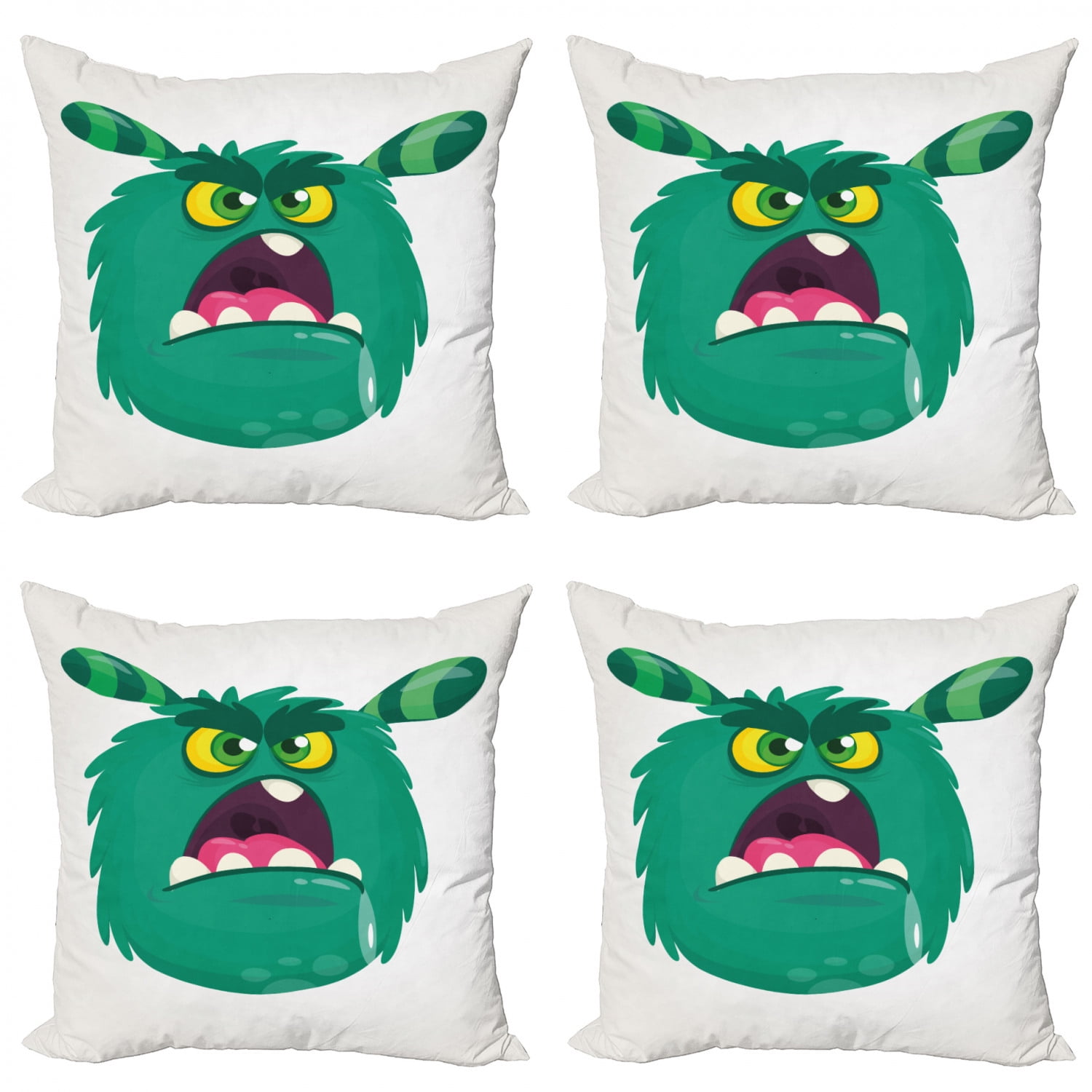 Alien Throw Pillow Cushion Case Pack of 4, Fluffy Monster Angry Face ...