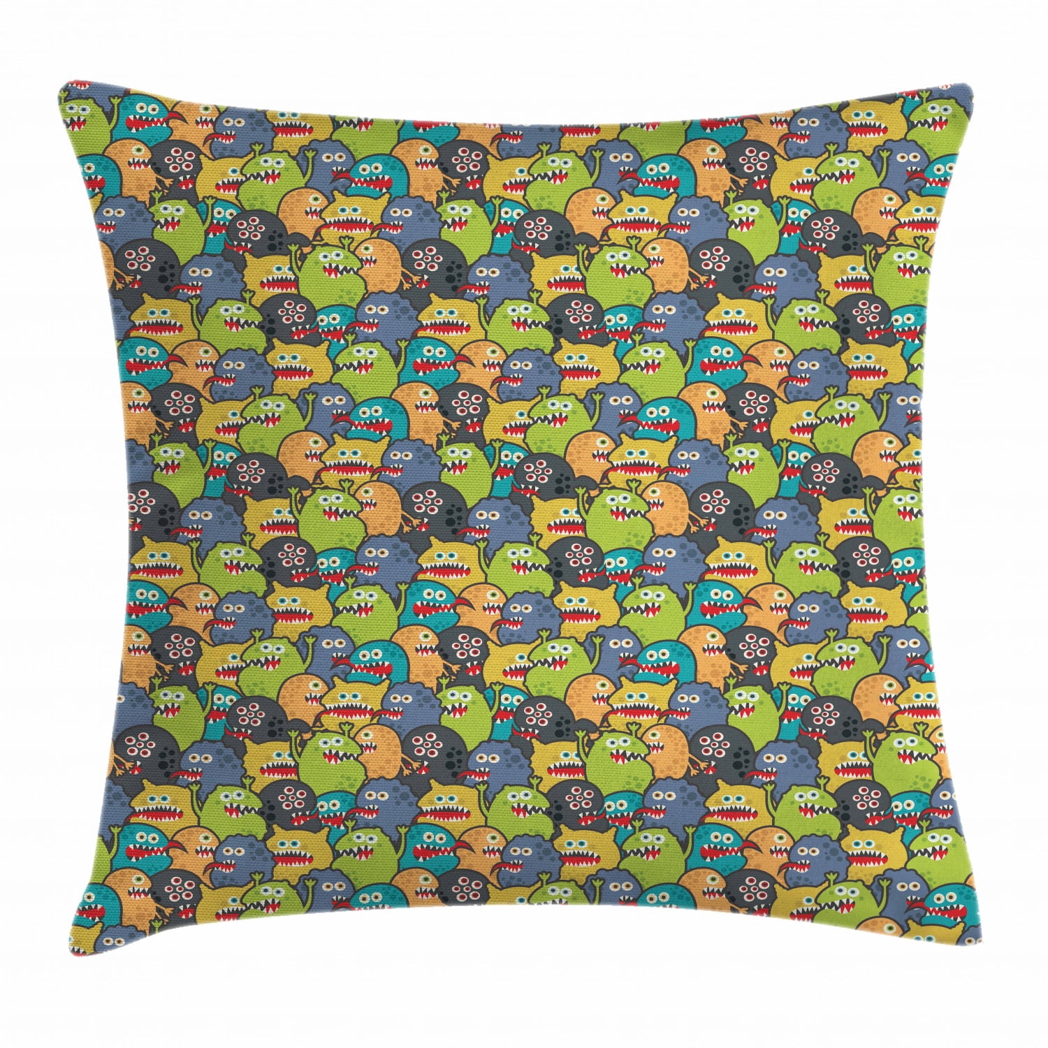 Alien Throw Pillow Cushion Cover, Monsters with Many Eyes Crowd of ...