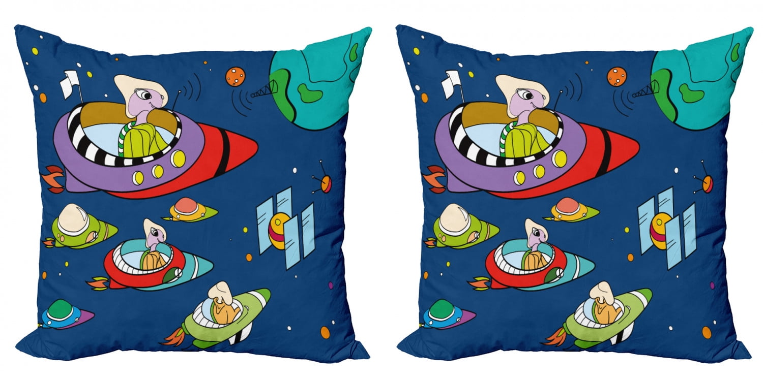 Alien Throw Pillow Cushion Cover Pack of 2, Cartoon Style Illustration ...