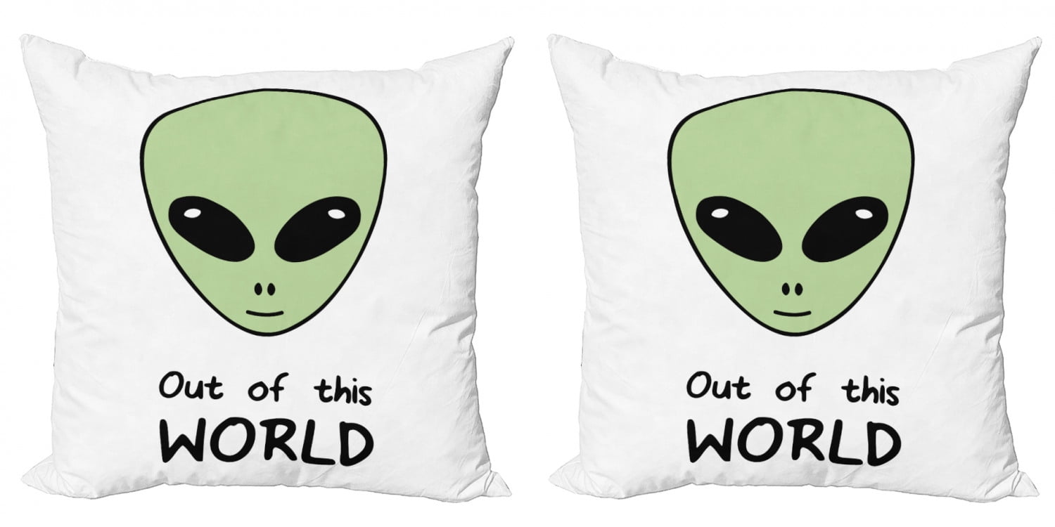 Ambesonne Alien Throw Pillow Cover 2 Pack, Out of This World UFO Being ...