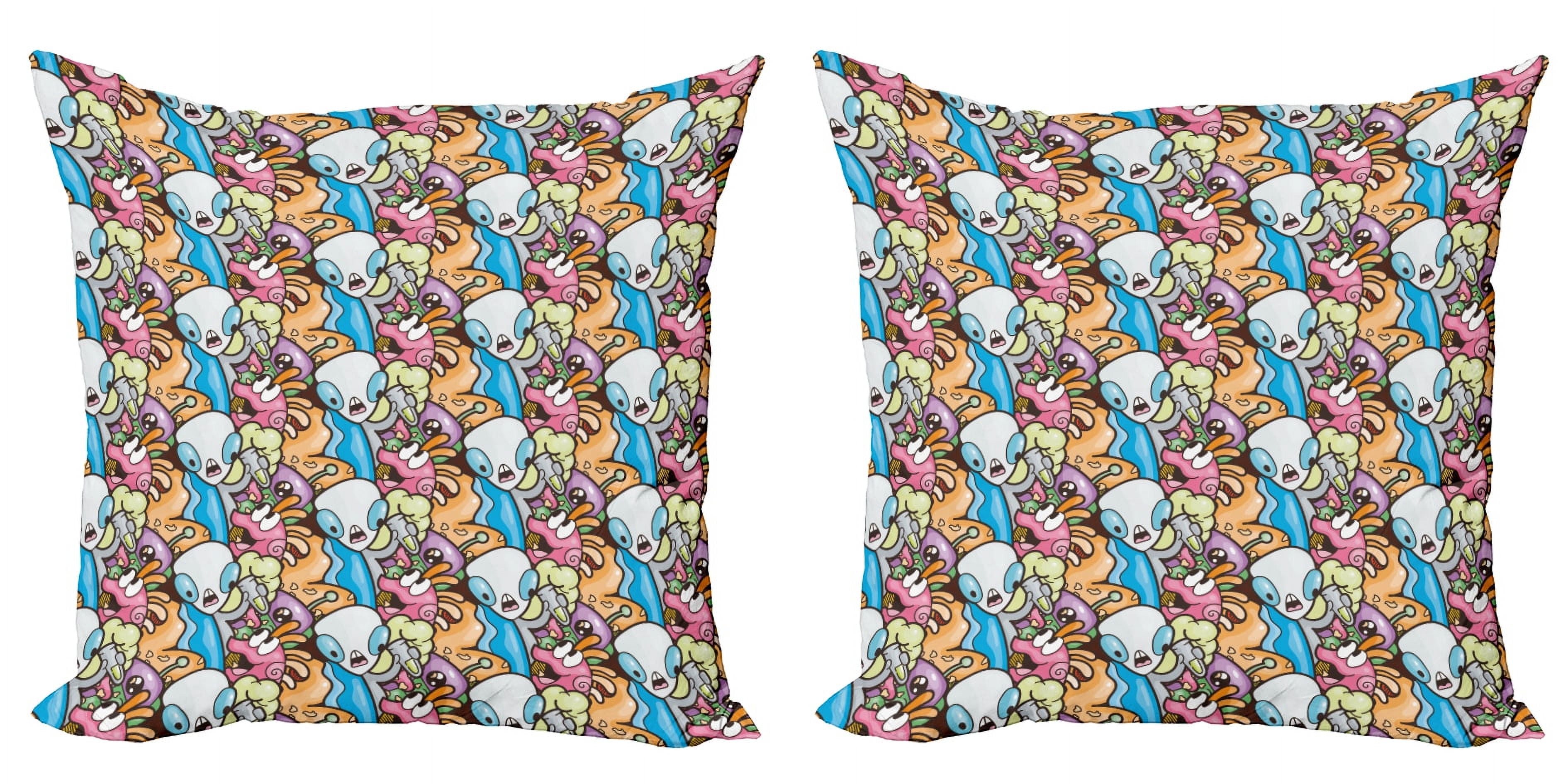 Ambesonne Alien Throw Pillow Cover 2 Pack, Characters Space Journey Fun ...