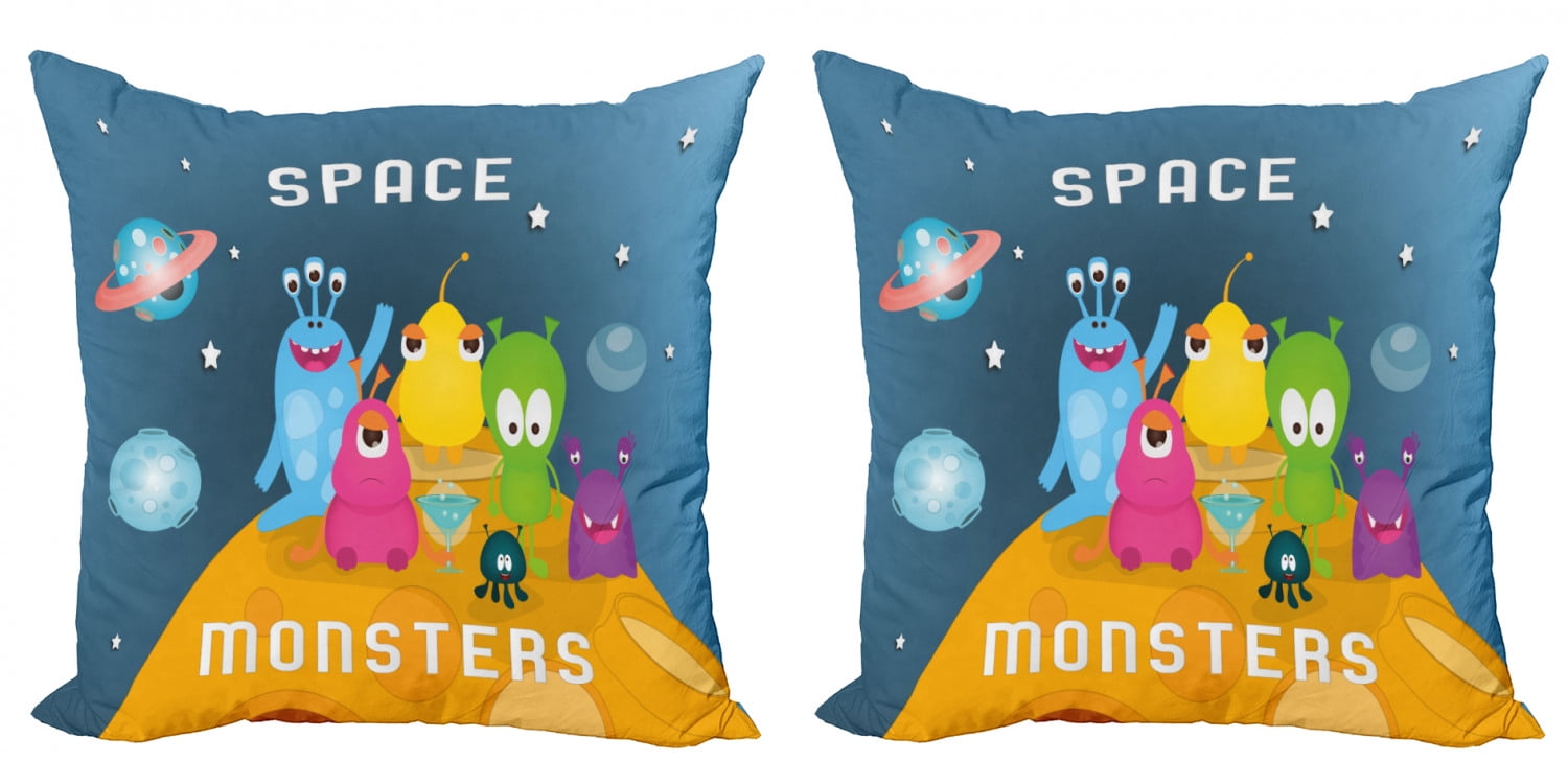 Alien Throw Pillow Cushion Cover Pack of 2, Space Monsters Calligraphy ...
