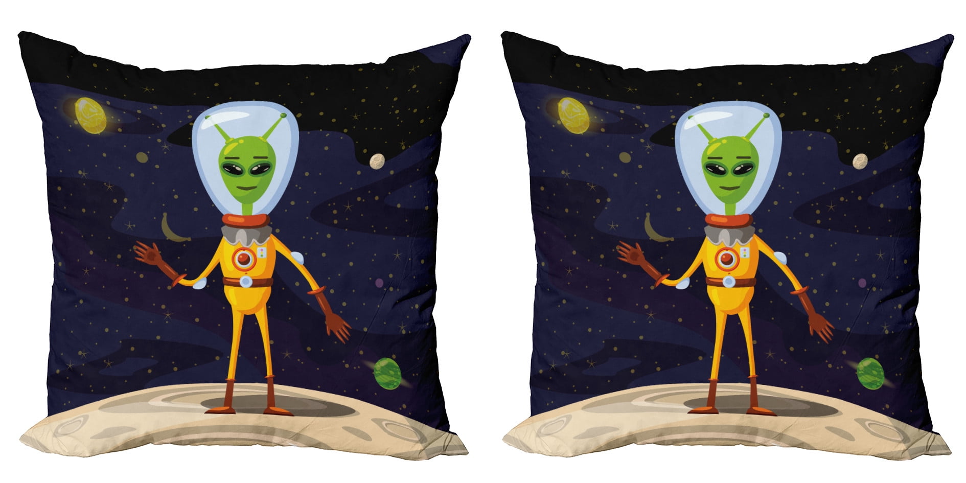 Ambesonne Alien Throw Pillow Cover 2 Pack, Funny Creature in a ...
