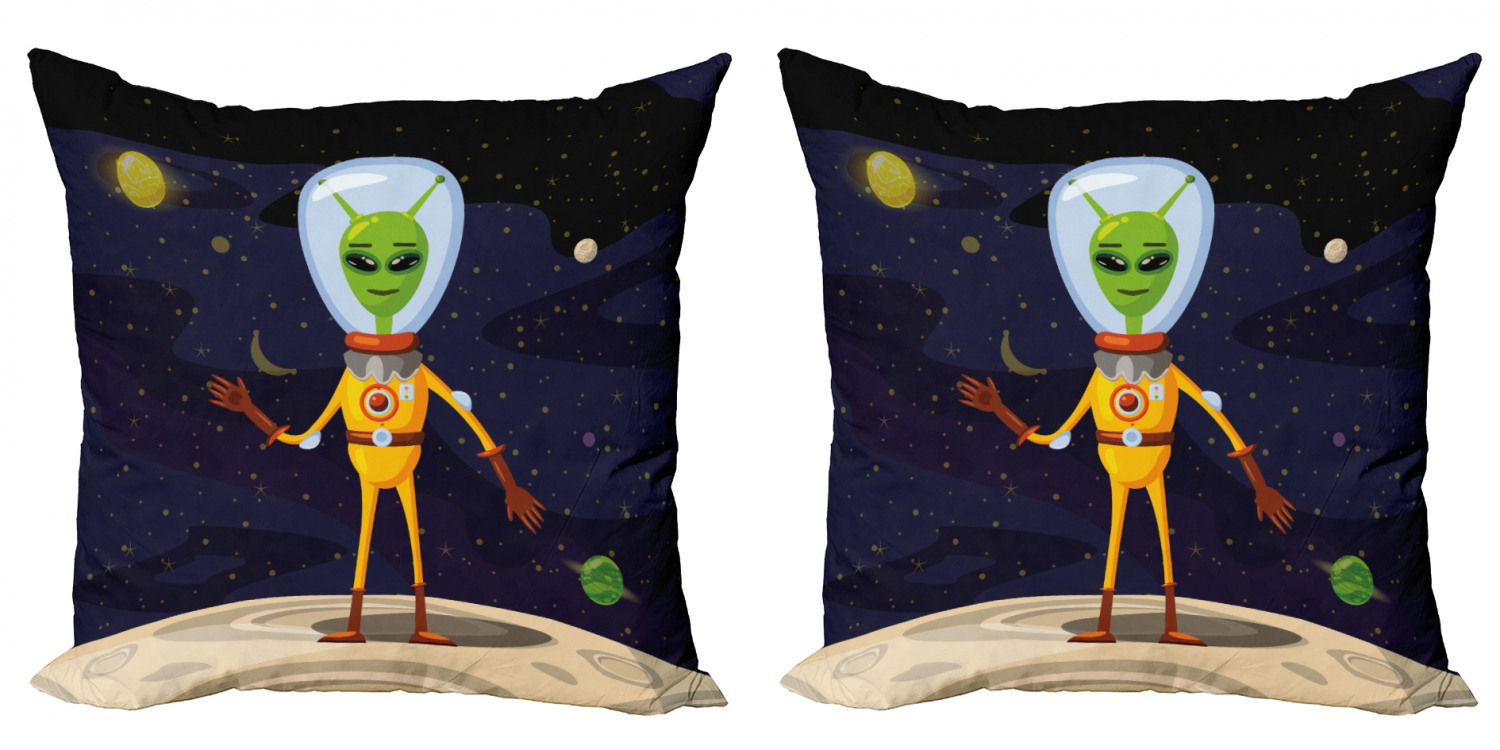 Alien Throw Pillow Cushion Cover Pack of 2, Ufo Cartoon of Funny ...