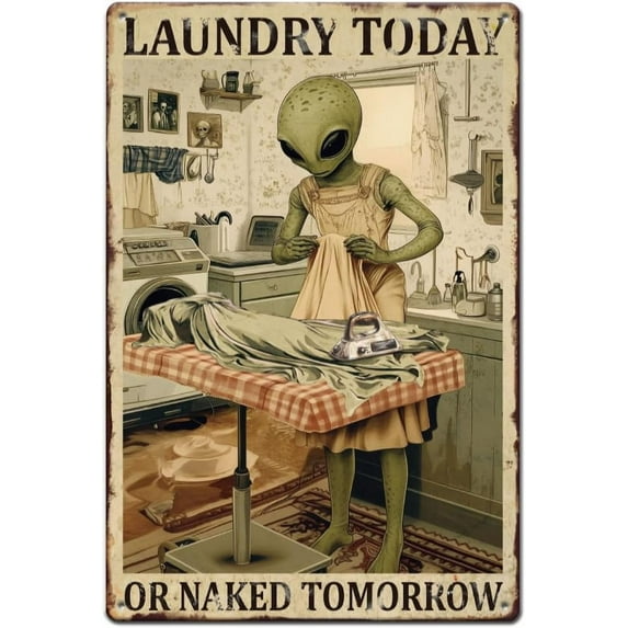 Alien Tin Sign Laundry Today or Naked Tomorrow Metal Tin Sign Laundry ...