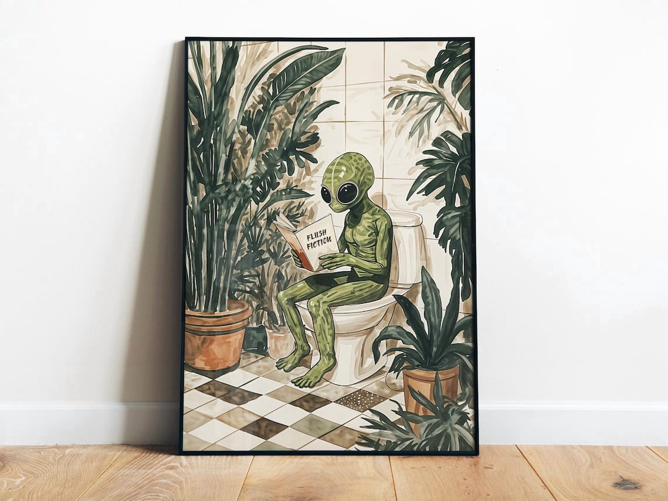 Alien On Toilet Art Print Funny Toilet Art Print For Bathroom Wall Art ...