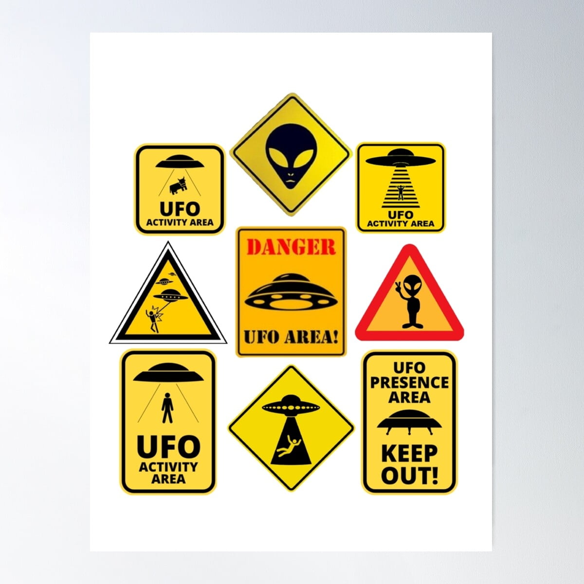 Alien Traffic Signs Poster Wall Art Modern Wall Decor For Living Room ...