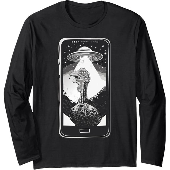 Alien Turkey UFO Selfie Thanksgiving Meme UFO Lover Funny Long Sleeve T ...