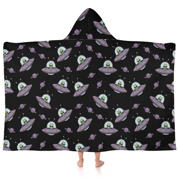 Alien UFO Black Pattern Teens Hooded Bath Towel Wrap for Ages 3 To 12 ...
