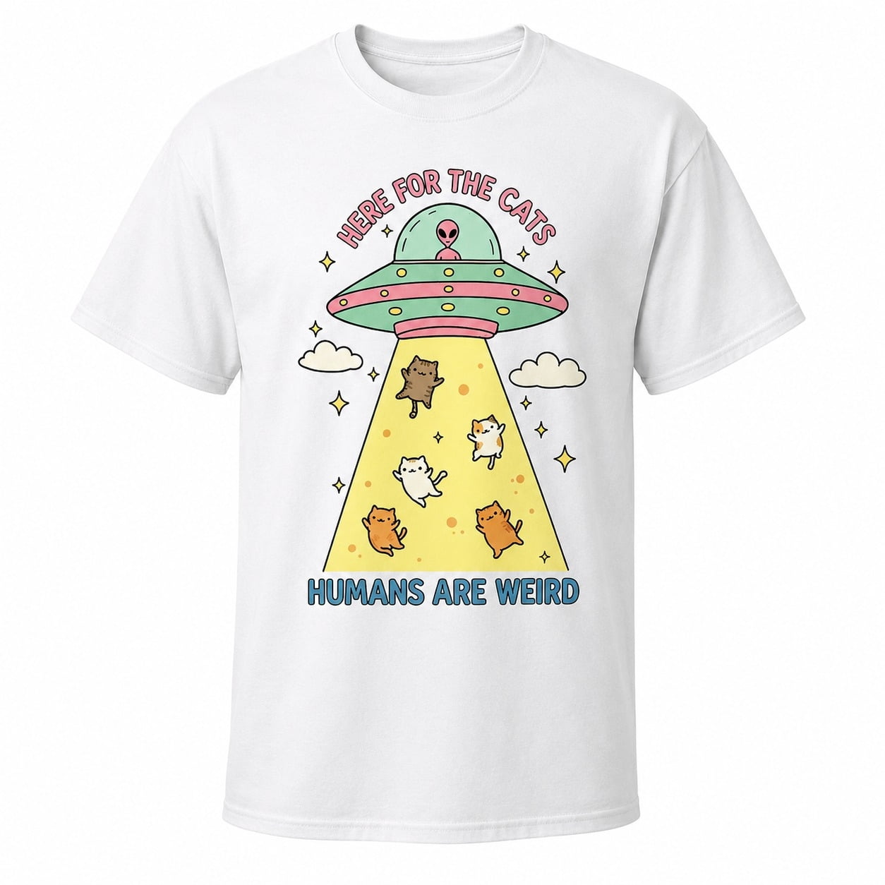 Alien UFO Cat Graphic T-Shirt, Unisex Short Sleeve Cotton Tee - Walmart.com