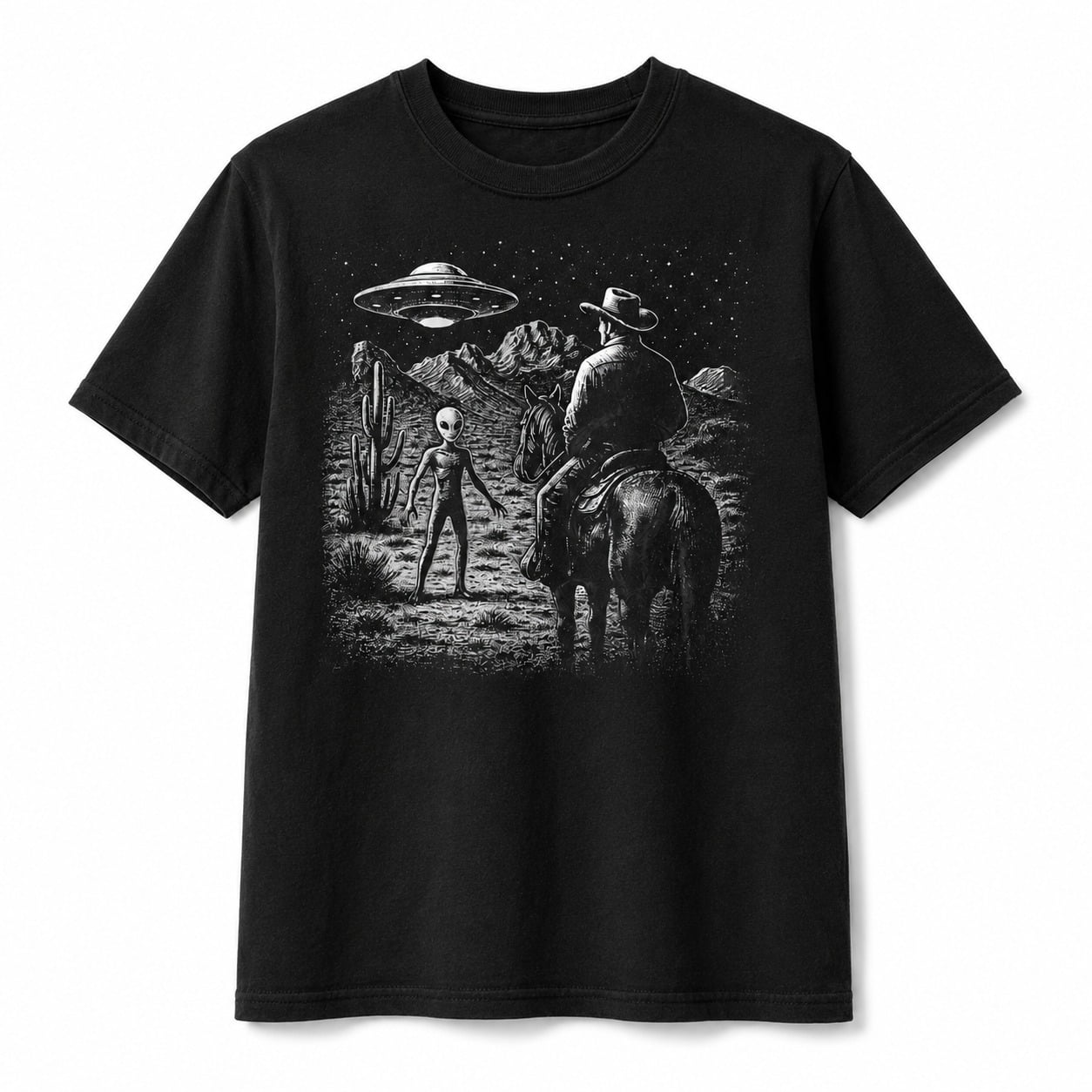 Alien UFO Cowboy Graphic T-Shirt, Comfort Colors Unisex Relaxed Tee ...