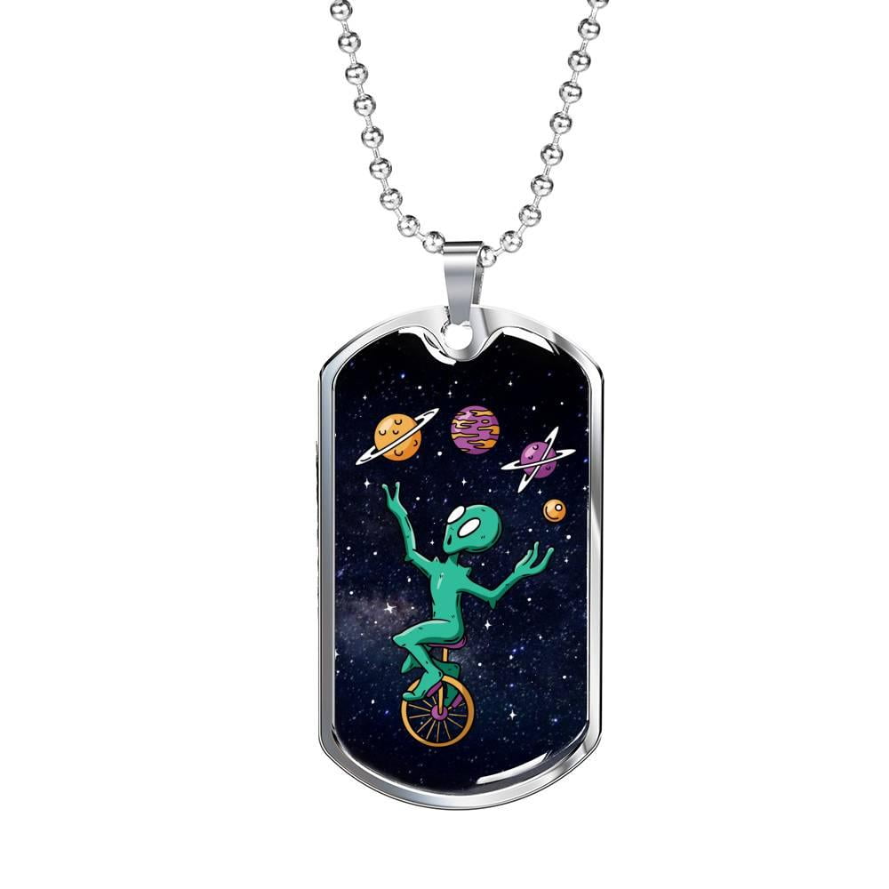 Alien UFO Fan Alien Juggler Necklace Stainless Steel or 18k Gold Dog ...