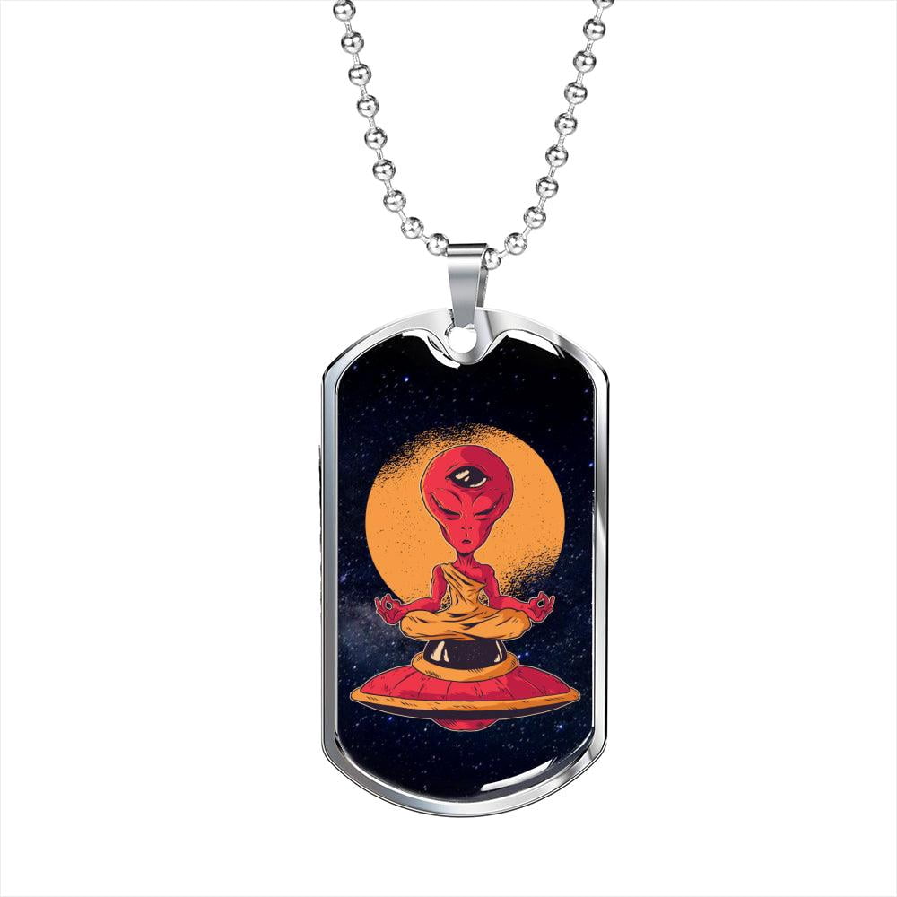 Alien UFO Fan Alien Meditation Necklace Stainless Steel or 18k Gold Dog ...