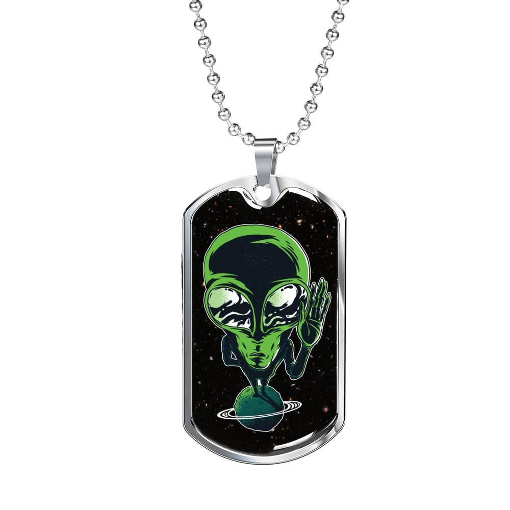 Alien UFO Fan Alien On Planet Necklace Stainless Steel or 18k Gold Dog ...