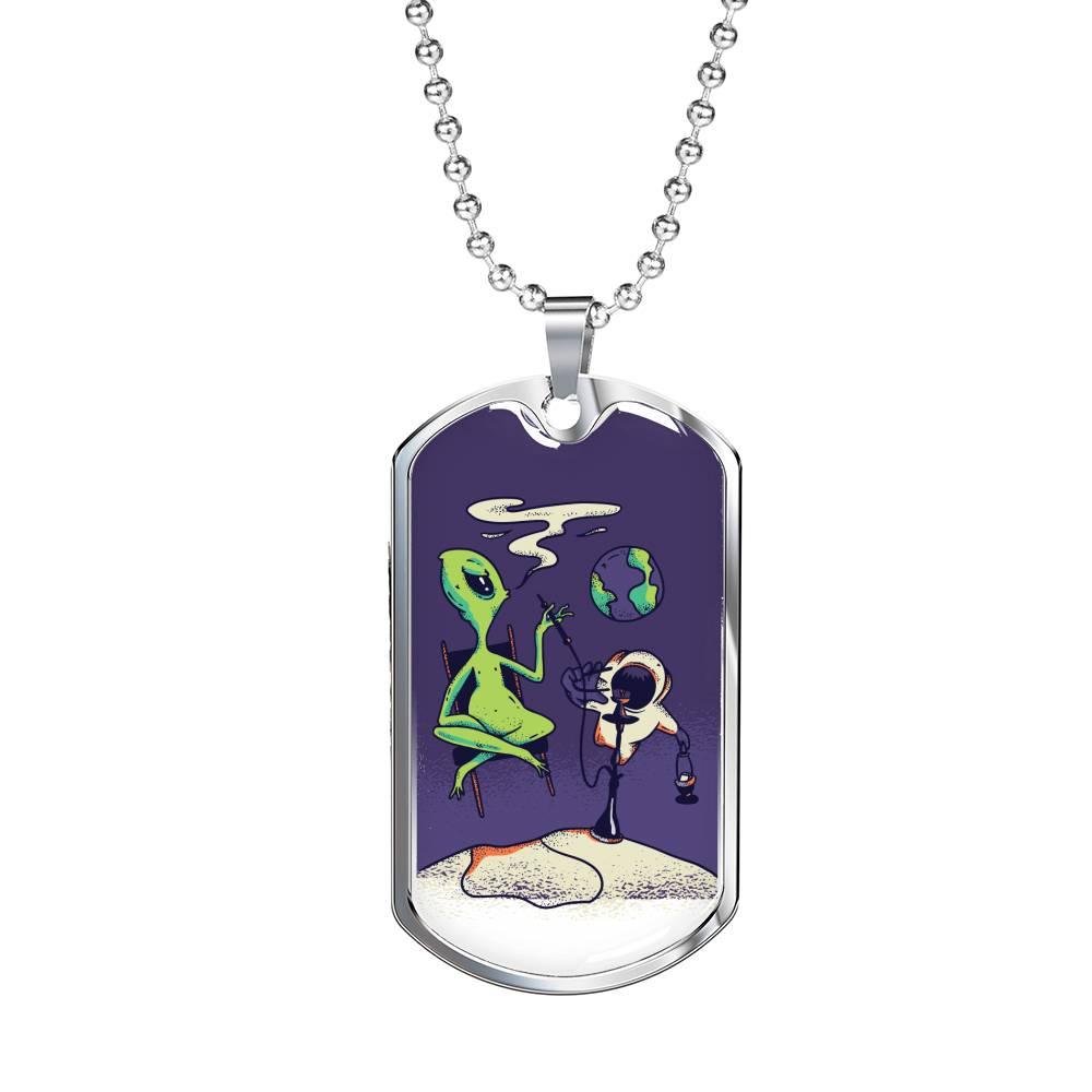 Alien UFO Fan Alien Smoking Hookah Necklace Stainless Steel or 18k Gold ...