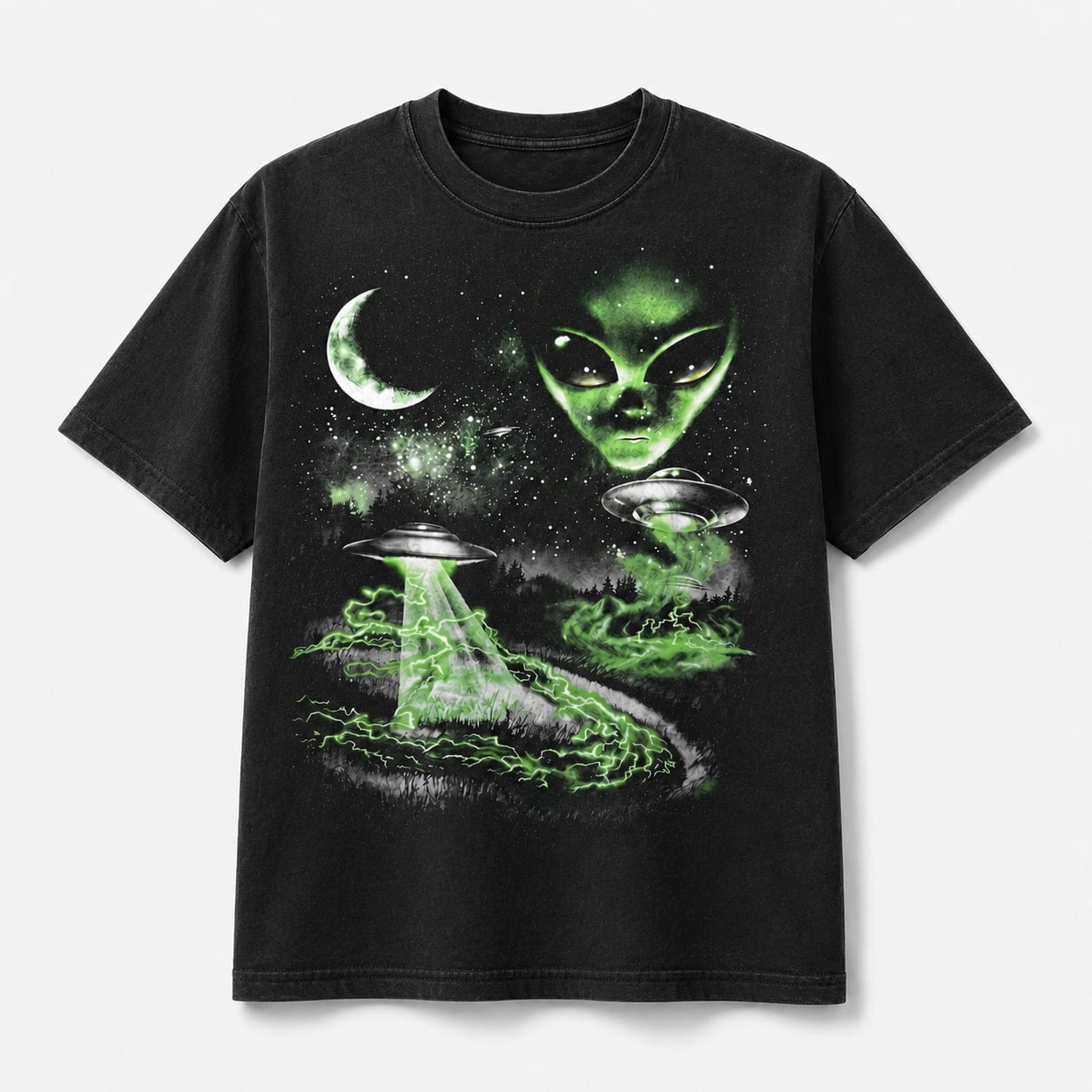 Alien UFO Graphic Comfort Colors T-Shirt, Garment-Dyed Cotton Unisex ...