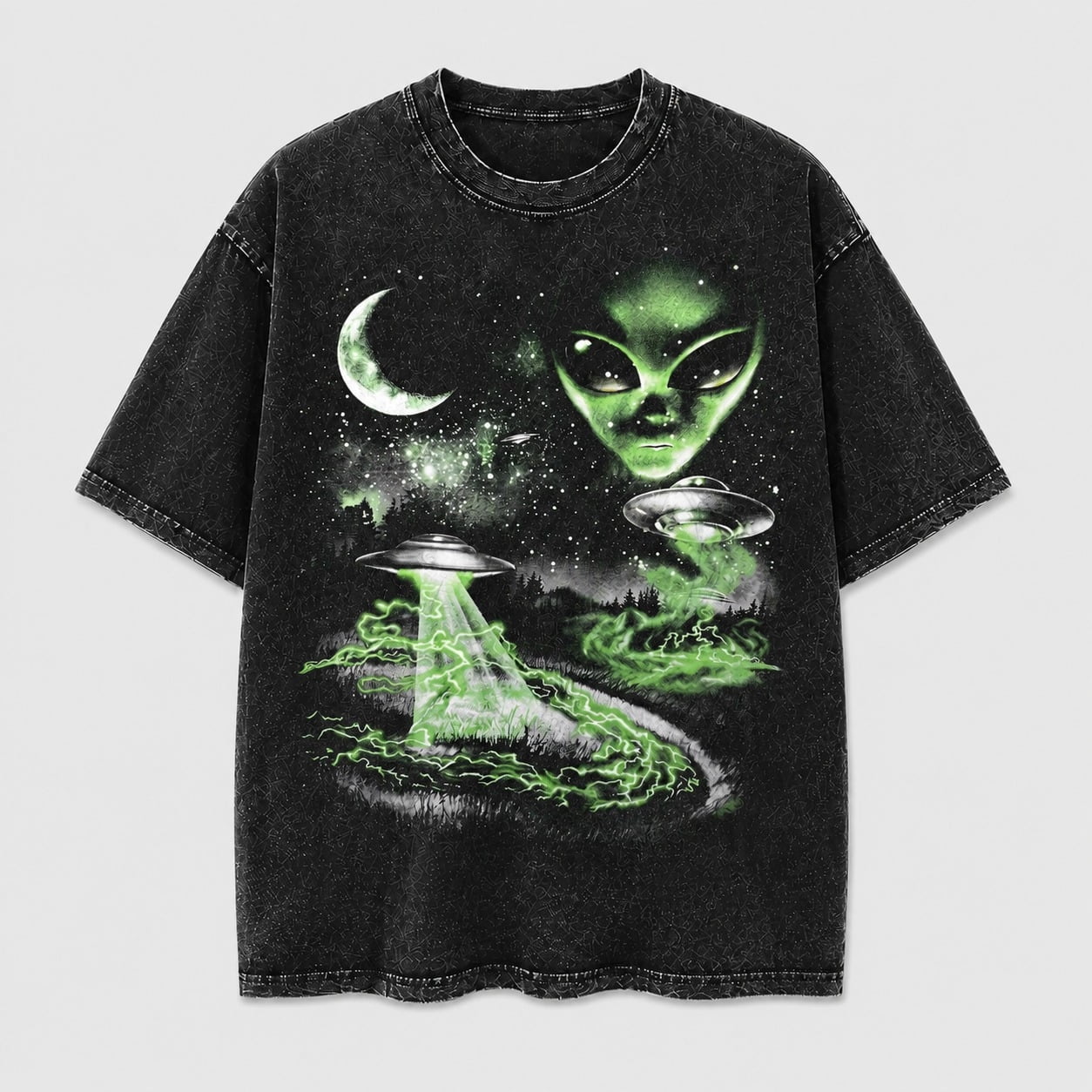 Alien UFO Graphic Mineral Wash T-Shirt, Unisex Cotton Tee - Walmart.com
