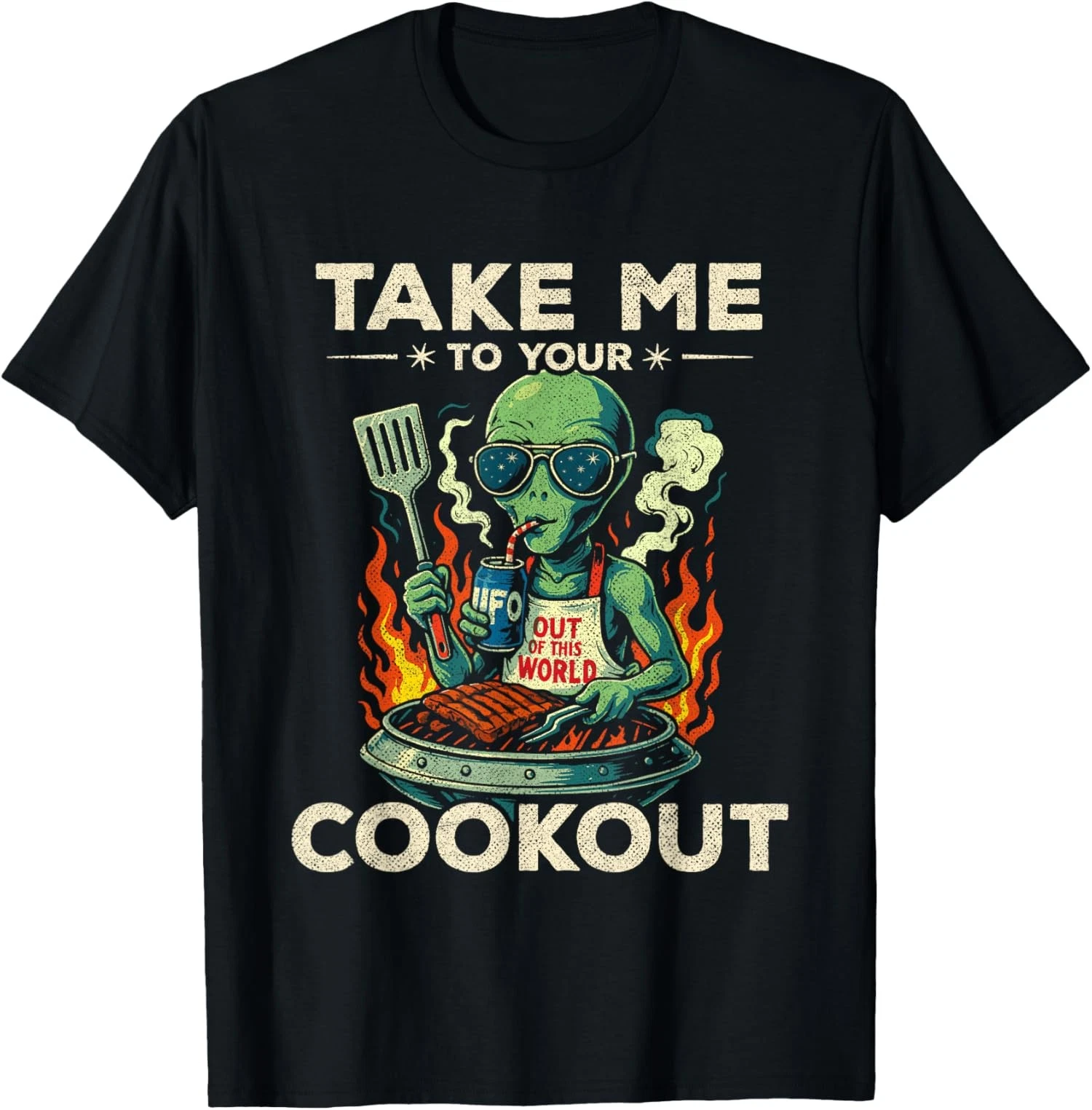 Alien UFO Grill Take Me To Your Cookout Funny Design Unisex T-Shirt, up ...