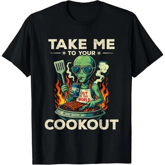 Alien UFO Grill Take Me To Your Cookout Funny Design Unisex T-Shirt, up ...