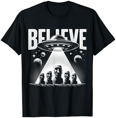 Alien UFO & Moai Easter Island Head Tee - Mystic Encounter T-Shirt ...
