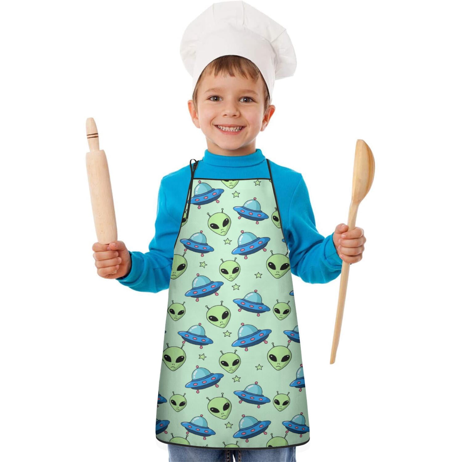 Alien UFO Pale Green Pattern Teens Aprons, Adjustable Neck Strap ...