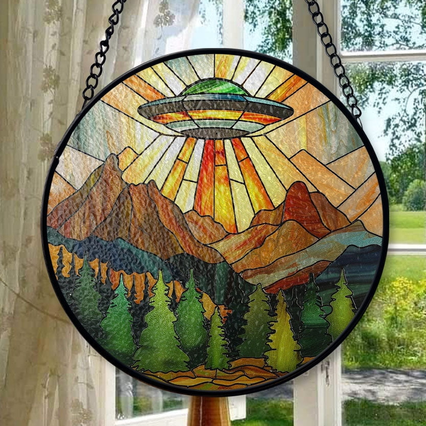 Alien UFO Stained Glass Suncatcher, Alien Abduction Stained Glass, UFO ...