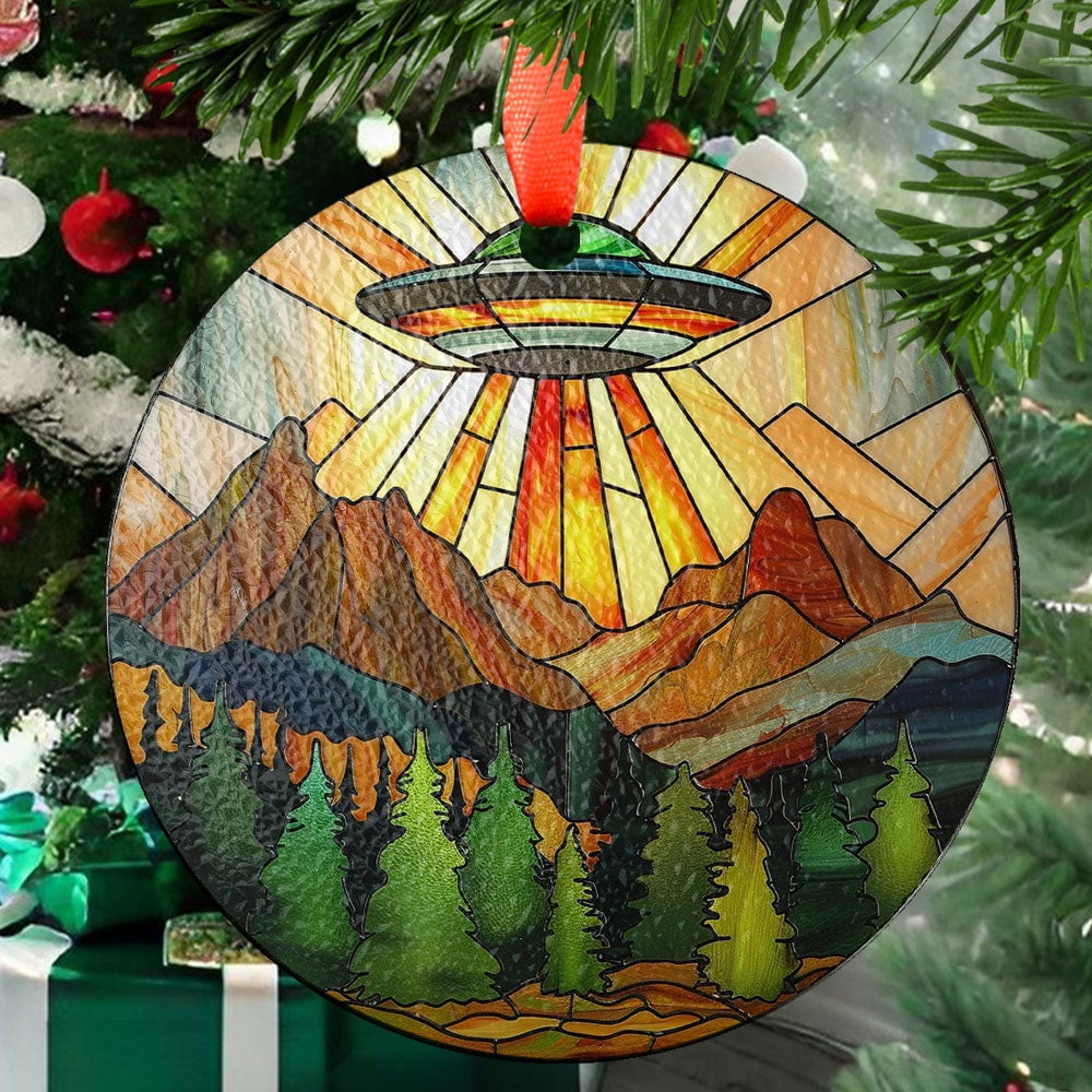Alien UFO Stained Glass Suncatcher, Alien Abduction Stained Glass, UFO ...