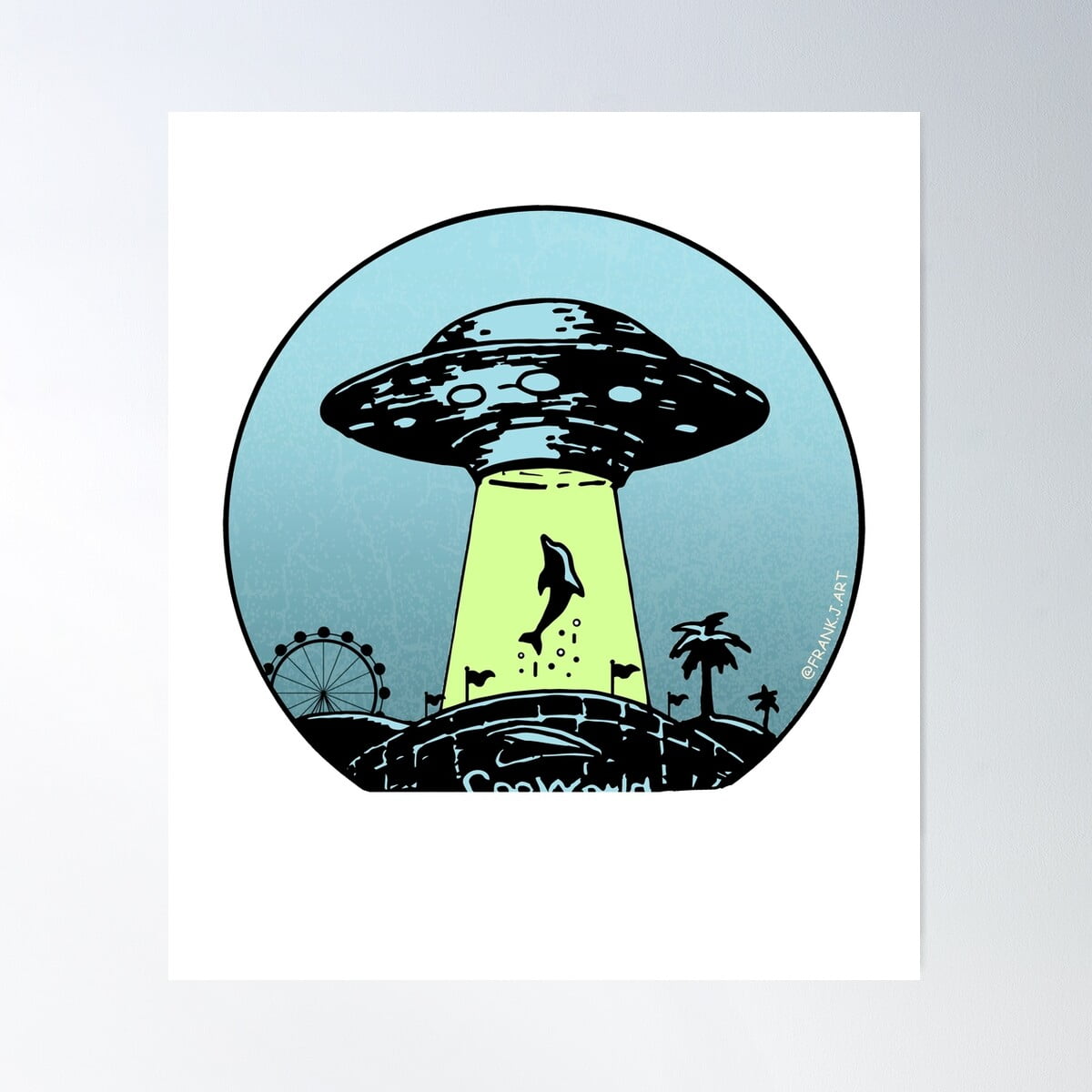 Alien Ufo Dolphin Abduction Poster Wall Art, Modern Wall Decor For ...