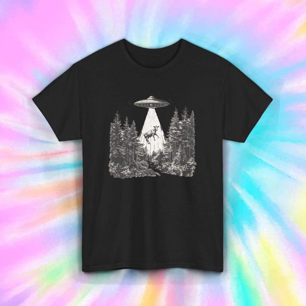 Alien Ufo Shirt Cow Abduction Forest Funny Sci-Fi Graphic - Walmart.com