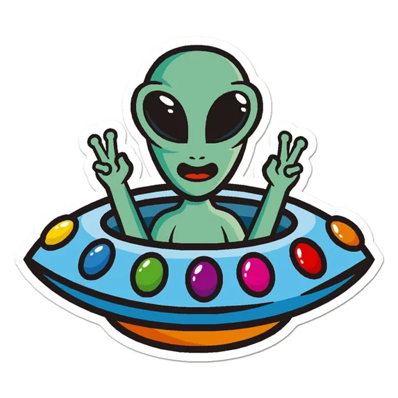 Alien Ufo Spaceship Peace Sticker Phone Decal Water Bottle Stickers Car ...