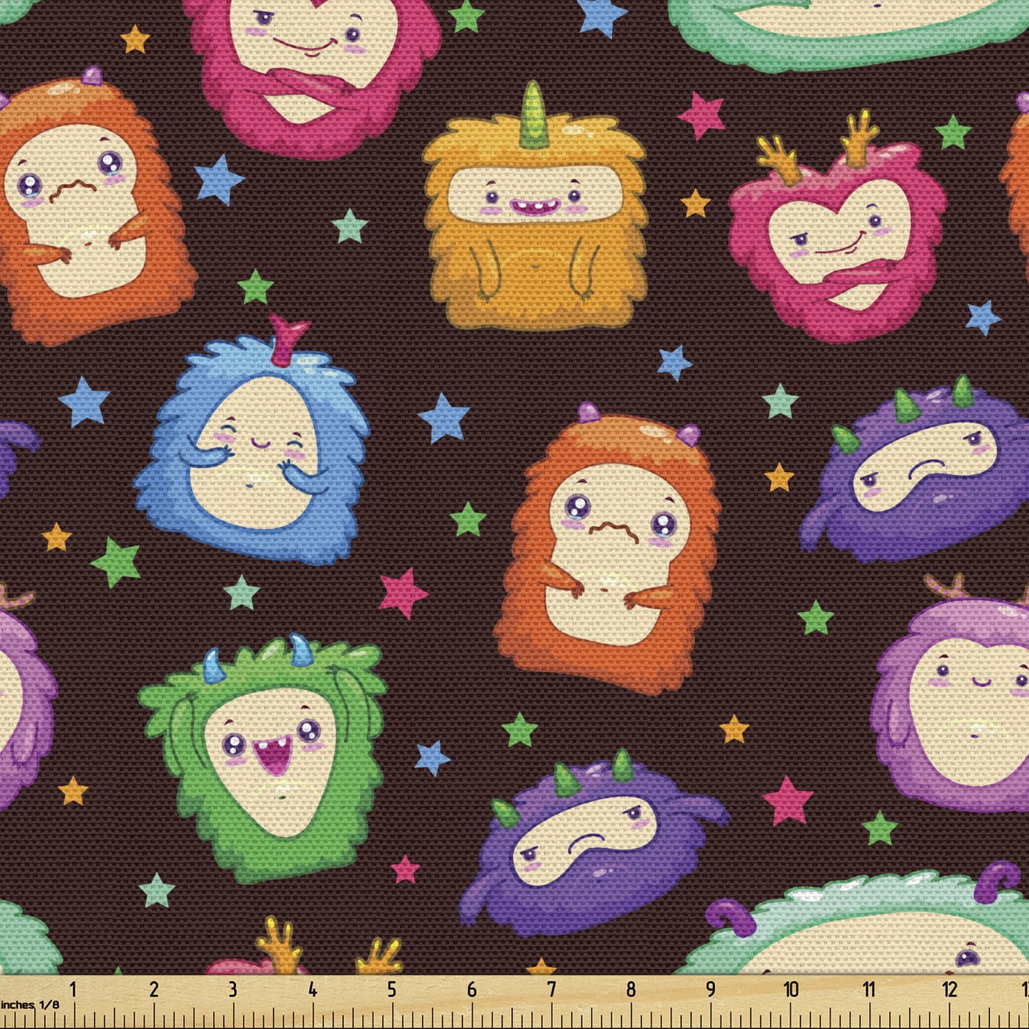 Ambesonne Alien Fabric by the Yard Upholstery, Abstract Fluffy Monsters ...